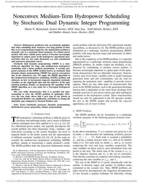 Pdf Nonconvex Medium Term Hydropower Scheduling By Stochastic Dual Dynamic Integer Programming
