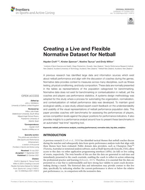 Pdf Creating A Live And Flexible Normative Dataset For Netball