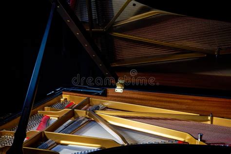 A Close Up Of The Internal String Structure Of A Top Grand Piano Stock