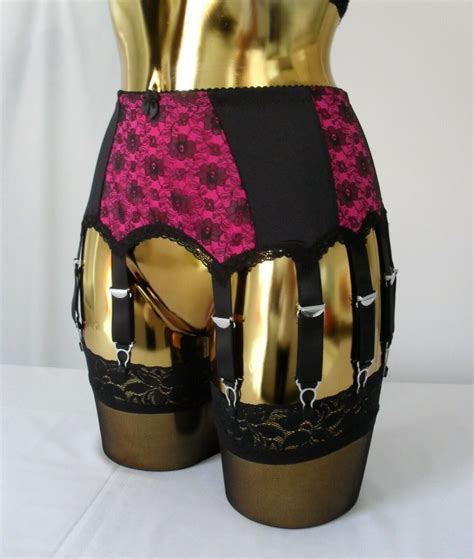 Medium Or Xl 14 Strap Black Cerise Pink Lycra Black Lace Designer