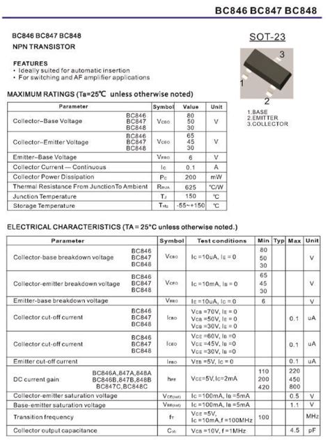 Bc847 Transistor Pinout Datasheet Equivalent Circuit 43 Off