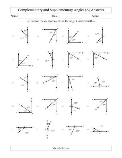 Complementary And Supplementary Angle Relationships With Rotated Worksheets Library