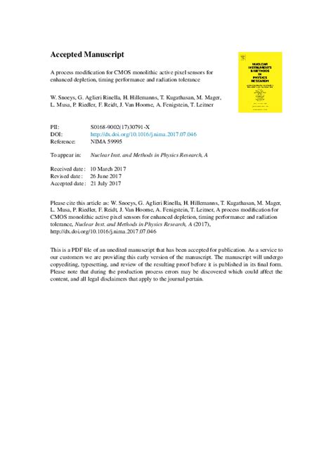 Pdf A Process Modification For Cmos Monolithic Active Pixel Sensors For Enhanced Depletion