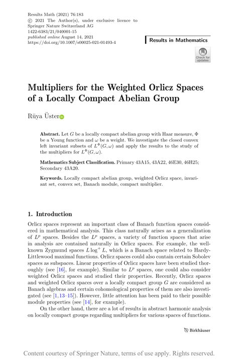 Multipliers For The Weighted Orlicz Spaces Of A Locally Compact Abelian Group Request Pdf