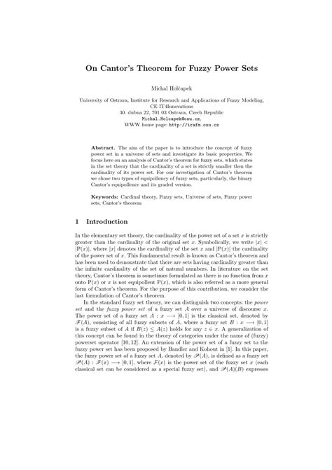 Pdf On Cantors Theorem For Fuzzy Power Sets