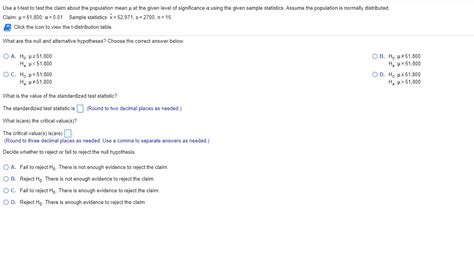 Solved Use A T Test To Test The Claim About The Population Chegg