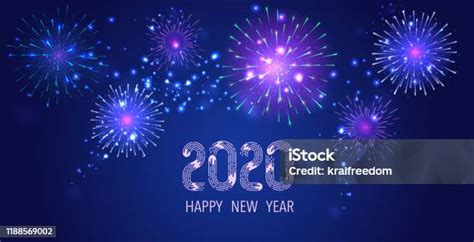 밤 하늘 2020 배경에 다채로운 불꽃 놀이 벡터 일러스트레이션 새해에 대한 스톡 벡터 아트 및 기타 이미지 새해 0명 개념 Istock