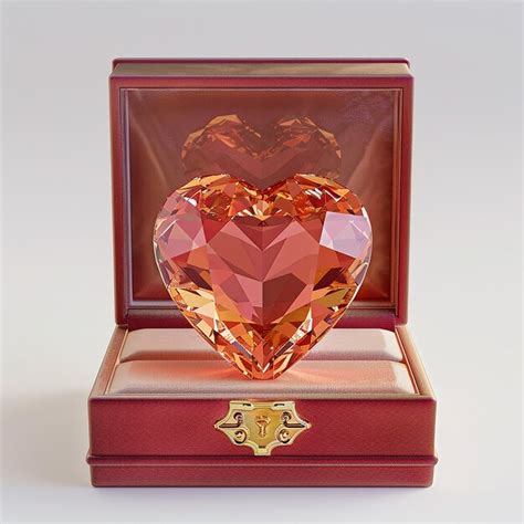 Pinkish Orange Sapphire Heart Shape In Jewelry Boxs Realistic On White