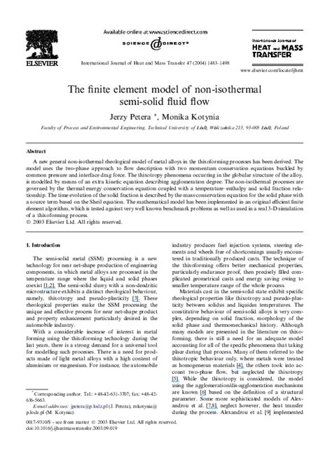 pdf the finite element model of non isothermal semi solid fluid flow