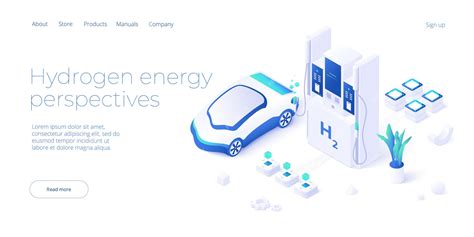 아이소메트릭 벡터 일러스트 레이 션에 녹색 경제와 재생 에너지 개념 수소전기차와 수소연료전지차 깨끗한 지구 환경을 위한 지속