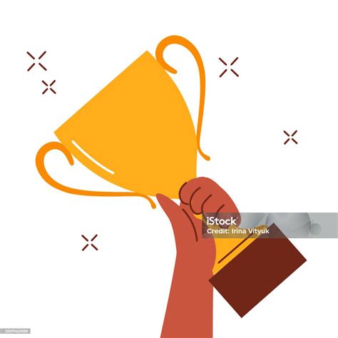 골든컵을 손에 들고 우승자를 축하하세요 벡터 일러스트 레이 션 Championship에 대한 스톡 벡터 아트 및 기타 이미지 Championship 경쟁 금색