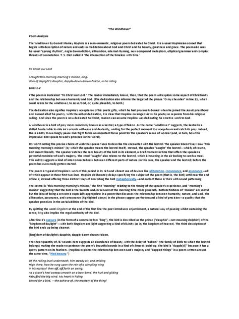 The Windhover Pdf Metre Poetry Poetry