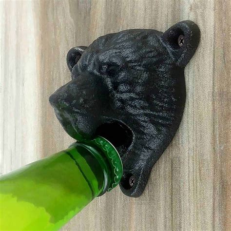 Bear Black Iron Cast Wall Mounted Bottle Opener Ink Correct Bar Gear