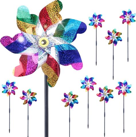 Yoseklpee 9 4inch Reflective Pinwheels 4pcs Rainbow Wind Spinners Holographic