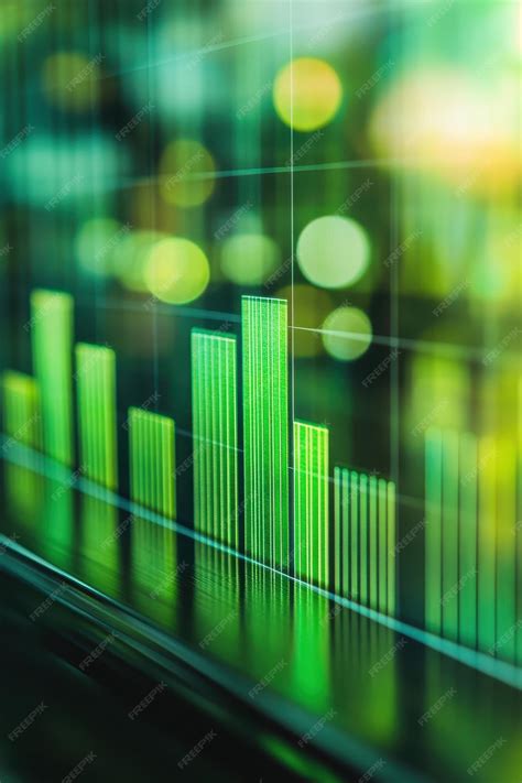 Abstract Green Financial Bar Graph With Bokeh Background Representing Economic Growth And Data