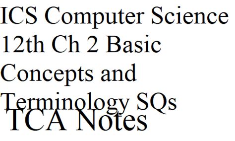 Computer 12th Ch 2 Basic Concepts And Terminology Short Questions Tca