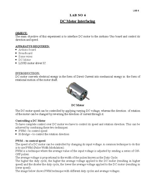 Esd Lab 6 8 Embedded Systems Lab Lab No 6 Dc Motor Interfacing Object The Main Objective Of