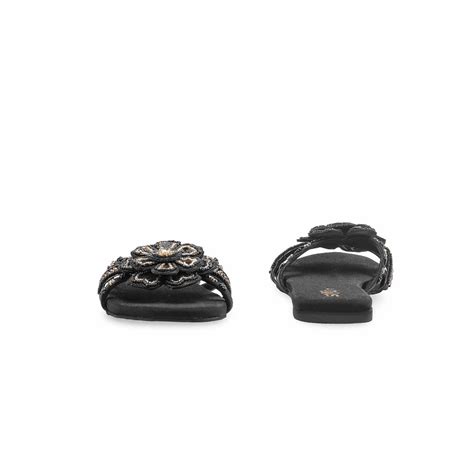 Buy Black Ethnic Floral Beaded Flat Slipper Online