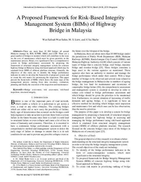 Pdf A Proposed Framework For Risk Based Integrity Management System Bims Of Highway Bridge