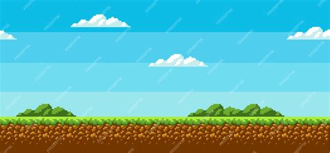 Premium Vector Background Pixel Art Game Interface Design In 2d Design Blue Sky White Clouds