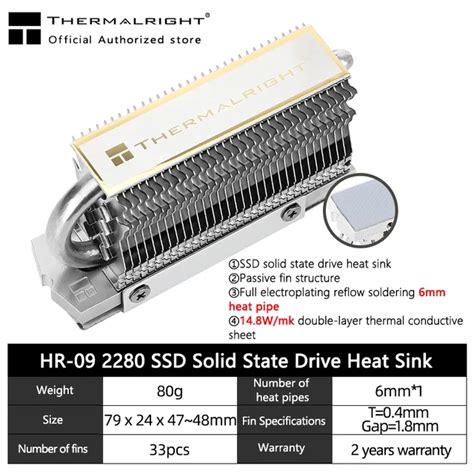 Thermalright HR-09 2280 PRO Black M.2 Solid State Drive AGHP Heat Pipe ...