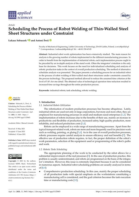 Pdf Scheduling The Process Of Robot Welding Of Thin Walled Steel Sheet Structures Under Constraint