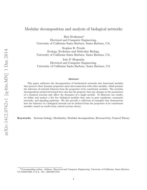 Modular Decomposition And Analysis Of Biological Networks