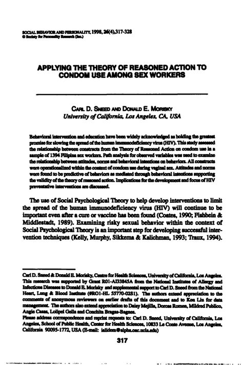 PDF Applying The Theory Of Reasoned Action To Condom Use Among Sex Workers