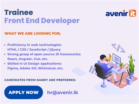 Trainee Front End Developer Job From Avenir It Pvt Ltd In Kandy Sri Lanka Jobberlk