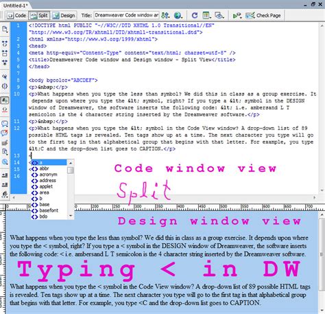 Dreamweaver Code Window And Design Window Split View