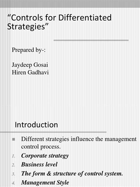 Controls For Differentiated Strategy Pdf Strategic Management Strategic Planning