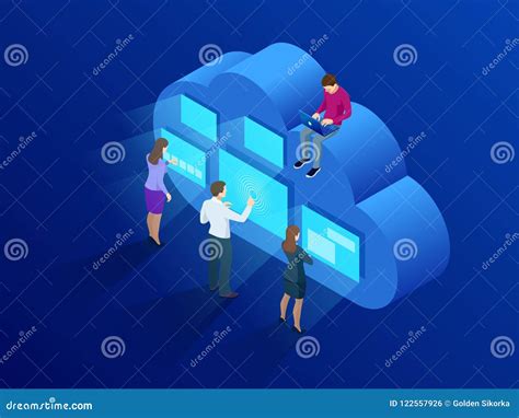 Isometric Modern Cloud Technology And Networking Concept Web Cloud Technology Business Stock