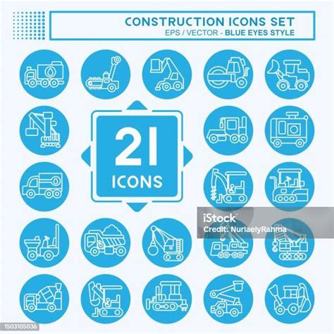 아이콘 세트 건설 차량입니다 건설 기계 기호와 관련이 있습니다 파란 눈 스타일 심플한 디자인 편집 가능 간단한 그림 개체 그룹에 대한 스톡 벡터 아트 및 기타 이미지