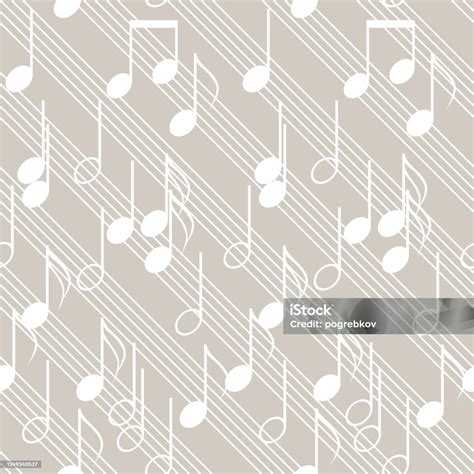 대각선 직원과 노트와 원활한 음악 패턴 다양한 음악 기호의 우아한 프린트 베이지 색과 흰색 벡터 일러스트레이션 오선지에 대한 스톡 벡터 아트 및 기타 이미지 Istock
