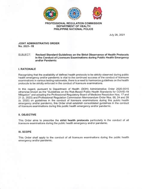 1 Prc Doh Pnp Jao 2021 01 Revised Standard Guidelines In The Conduct Of