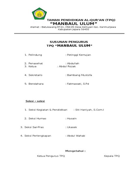 Susunan Pengurus Tpq Pdf