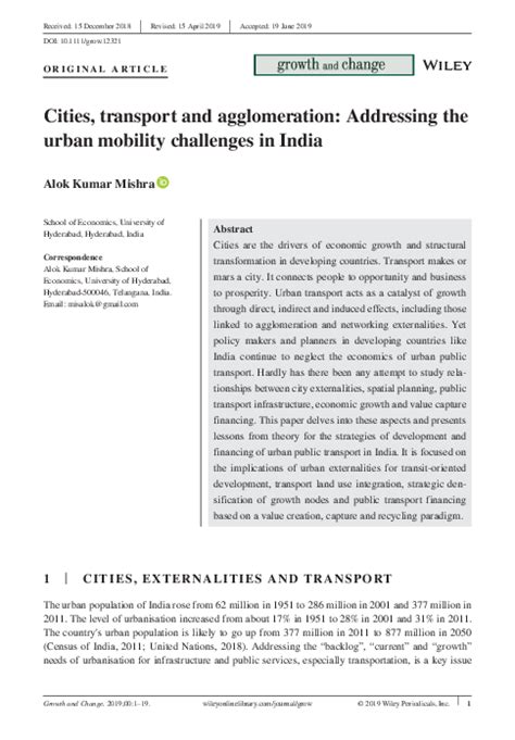Pdf Cities Transport And Agglomeration Addressing The Urban Mobility Challenges In India