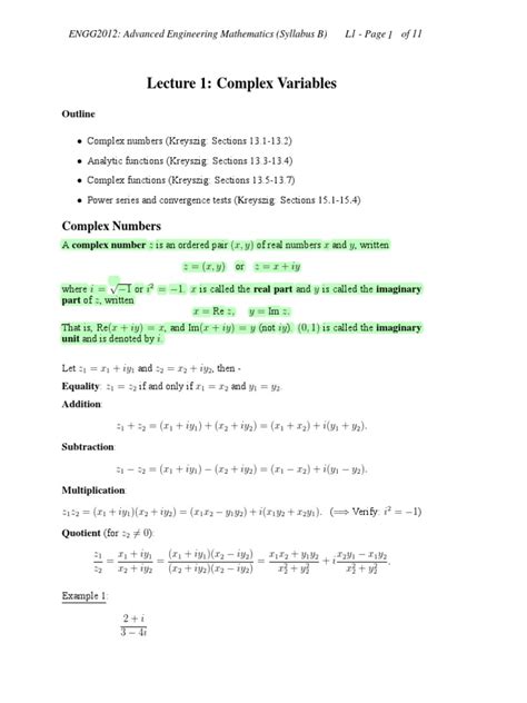 Complex Variables Lecture Notes Pdf Trigonometric Functions Sine