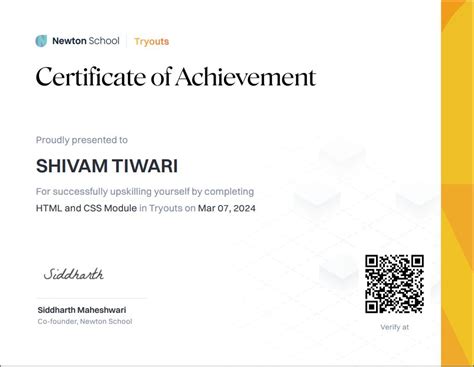 I Earned A Certificate Of Excellence In Html Css By Newton Ai Shivam