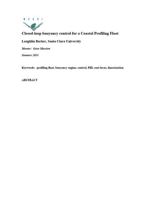 Closed Loop Buoyancy Control For A Coastal Profiling Float Pdf Control Theory Buoyancy