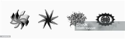 Universal Trendy Geometric Shapes Set With Vector Bitmap Dithering Texture Stock Illustration