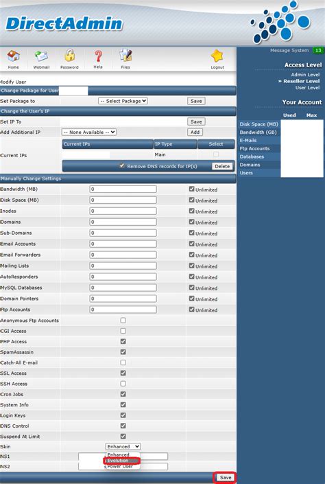 How To Switch Directadmin Theme From Enhanced To Evolution Ipserverone