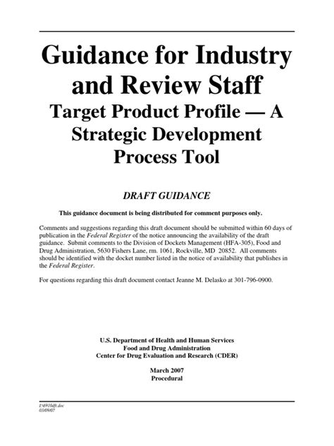 Fda Guidance Target Product Profile Food And Drug Administration Dose Biochemistry