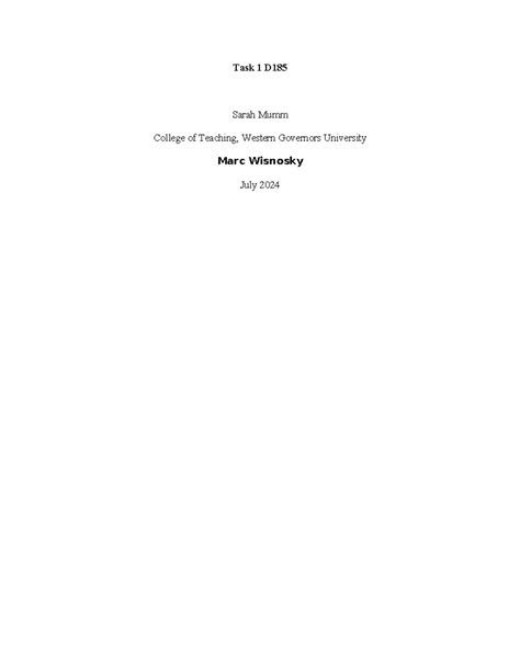 Task 1 D185 Passed Task 1 D Sarah Mumm College Of Teaching Western Governors University