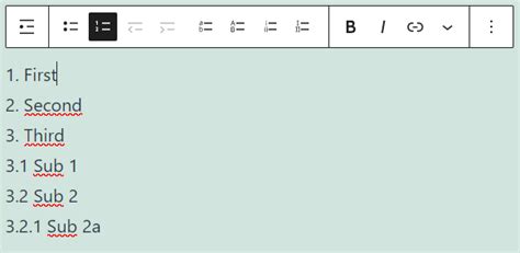 nested ordered lists for block editor wordpress plugin