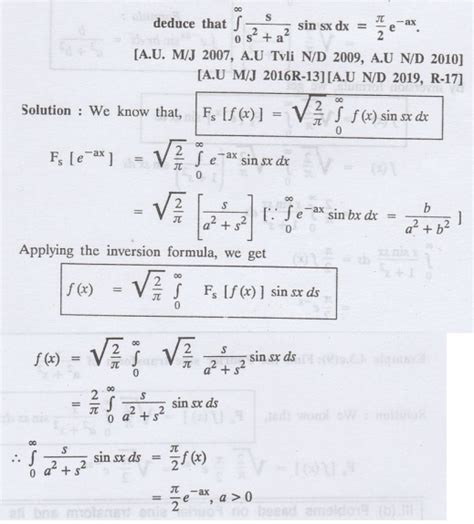 Fourier Sine And Cosine Transforms Examples