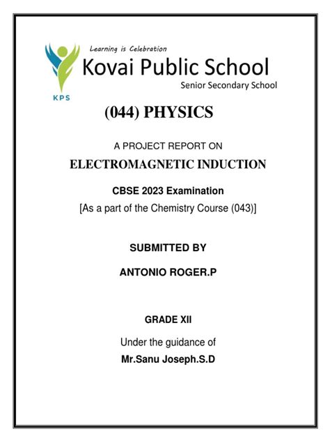 Physics Investigatory Project Electromagnetic Induction Class 12 Pdf