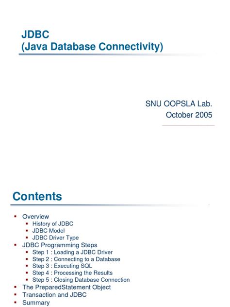 jdbc java database connectivity snu oopsla lab october 2005