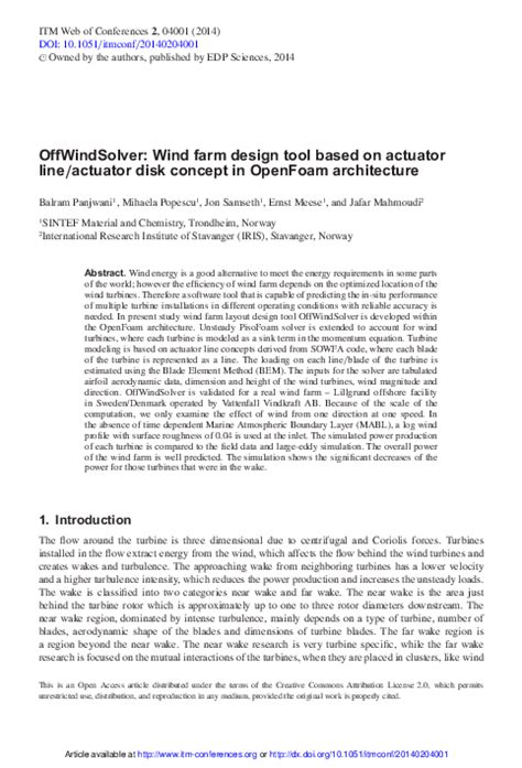 Pdf Offwindsolver Wind Farm Design Tool Based On Actuator Line Actuator Disk Concept In