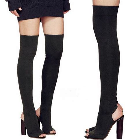 Silk Chunky Heel Peep Toe Overknee High Heel Boots Sandals On Luulla